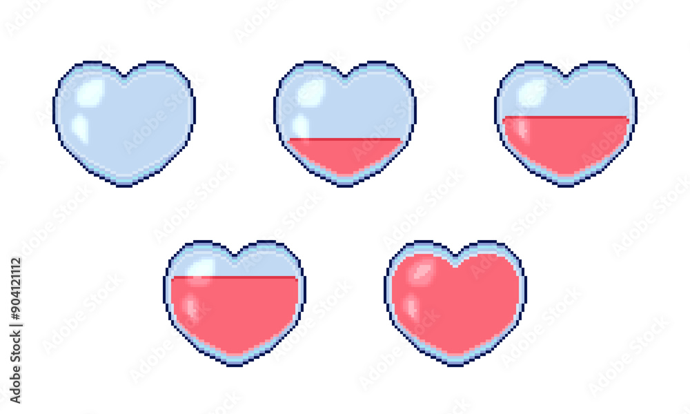 "Filling Glass Heart: Gradual Love in Pixels" This pixel art icon ...