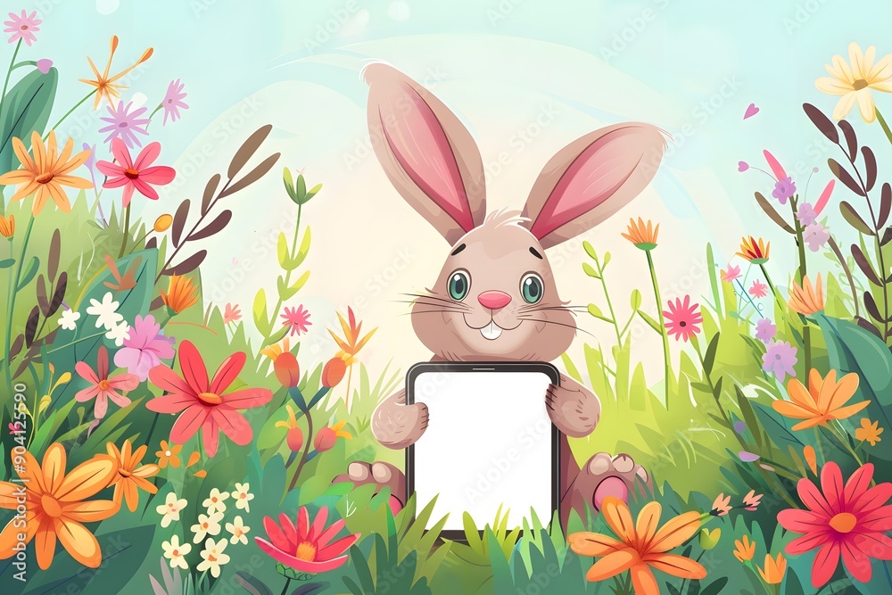 Cartoon Animals with Blank Screen Mobile Phones. Joyful Cartoon Animals ...