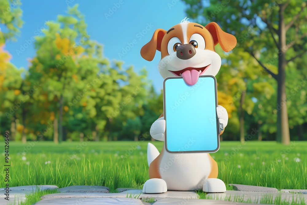 Cartoon Animals with Blank Screen Mobile Phones. Joyful Cartoon Animals ...