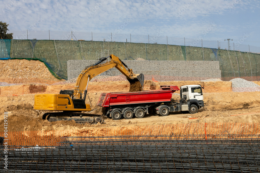 excavadora, acarrear, construcción, máquina, industrias, pala ...