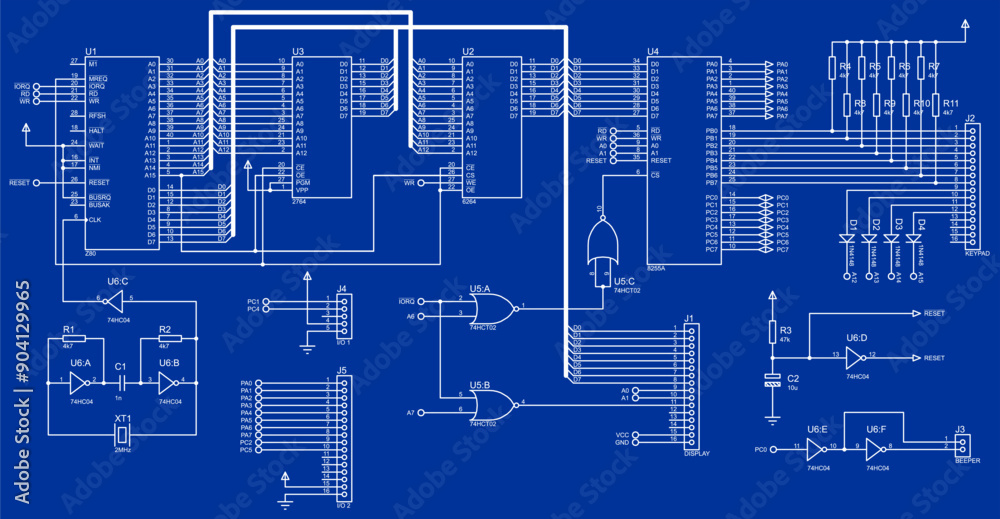 Vector electrical circuit. Schematic diagram of electronic device, operating under control of ...