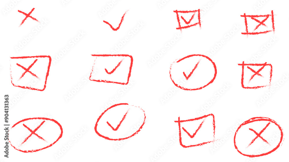 Doodle chalk check mark set. Black Red charcoal pencil check boxes ...
