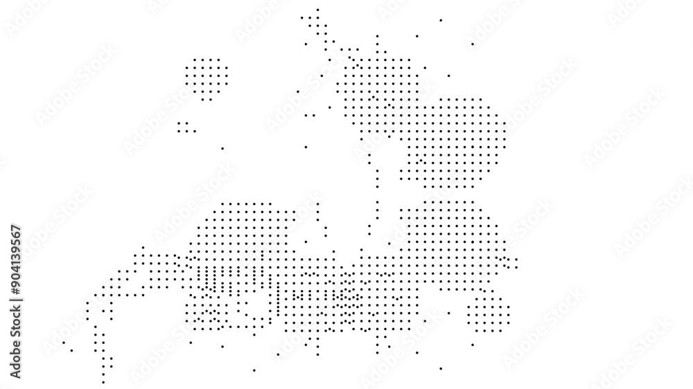 Digital halftone dots splash grid moving up on white background ...