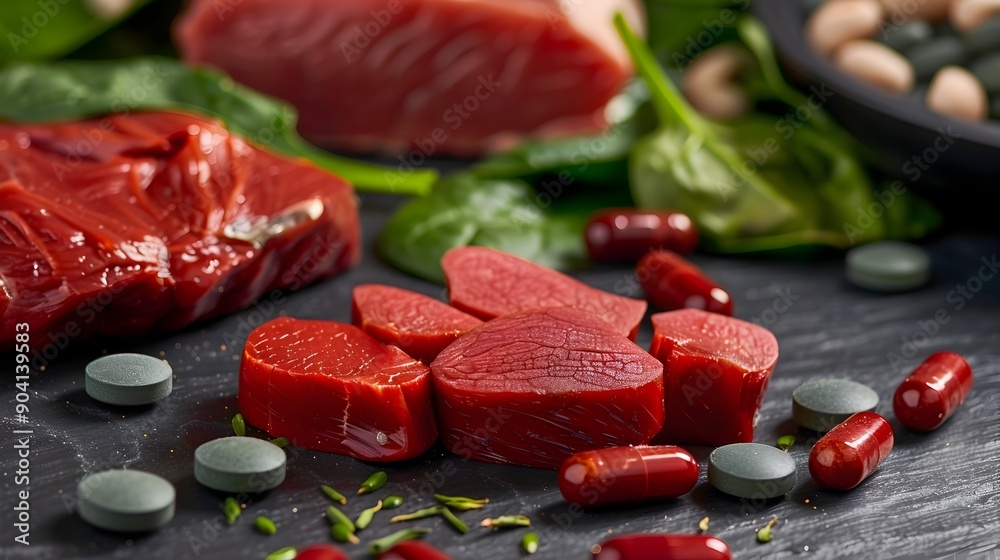 Iron Supplement Tablets with Spinach and Red Meat for Anemia Prevention ...