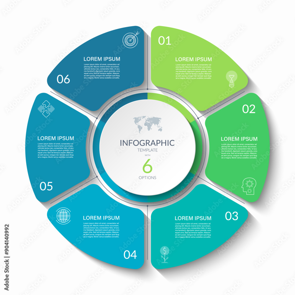 Infographic circular vector template with 6 options, parts. 6-step ...