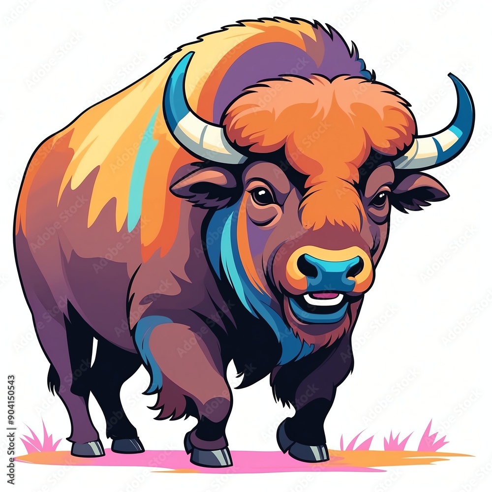 bison smiling happy cartoon clipart illustration on plain white ...