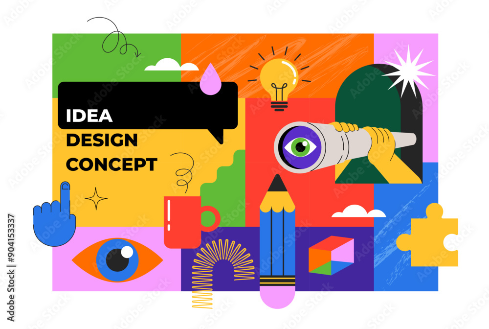 Idea, thinking out of the box, creativity and design concept background ...