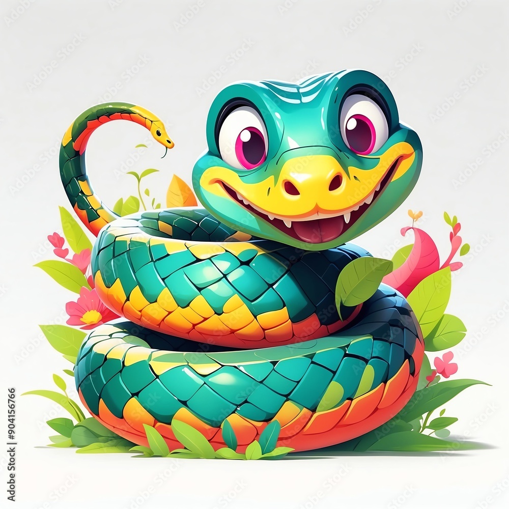 snake smiling happy cartoon clipart illustration on plain white ...