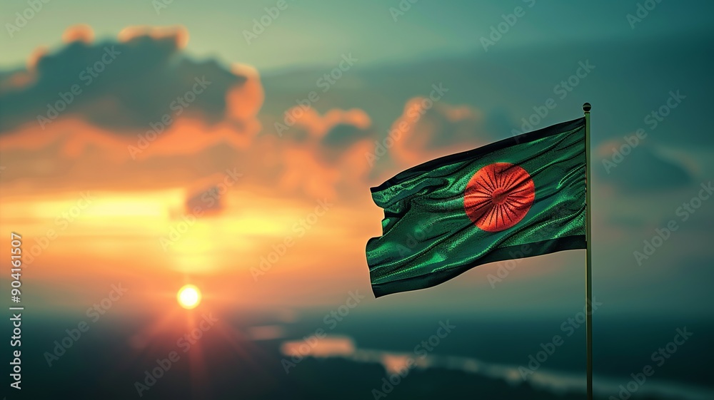 This stylized illustration of the Bangladesh flag features bold and ...