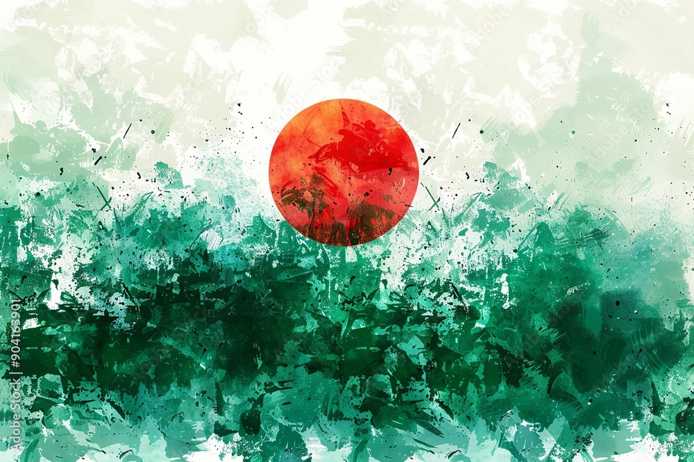 This stylized illustration of the Bangladesh flag features bold and ...