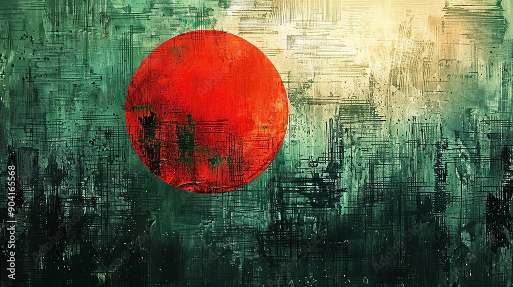This stylized illustration of the Bangladesh flag features bold and ...