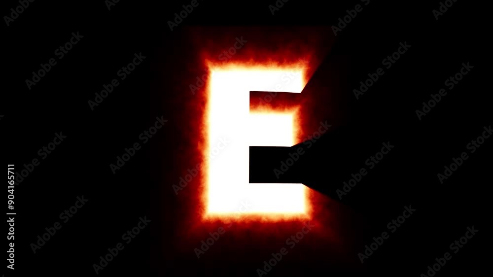 Fire letter animation on a black background, Letter E burning in bright ...