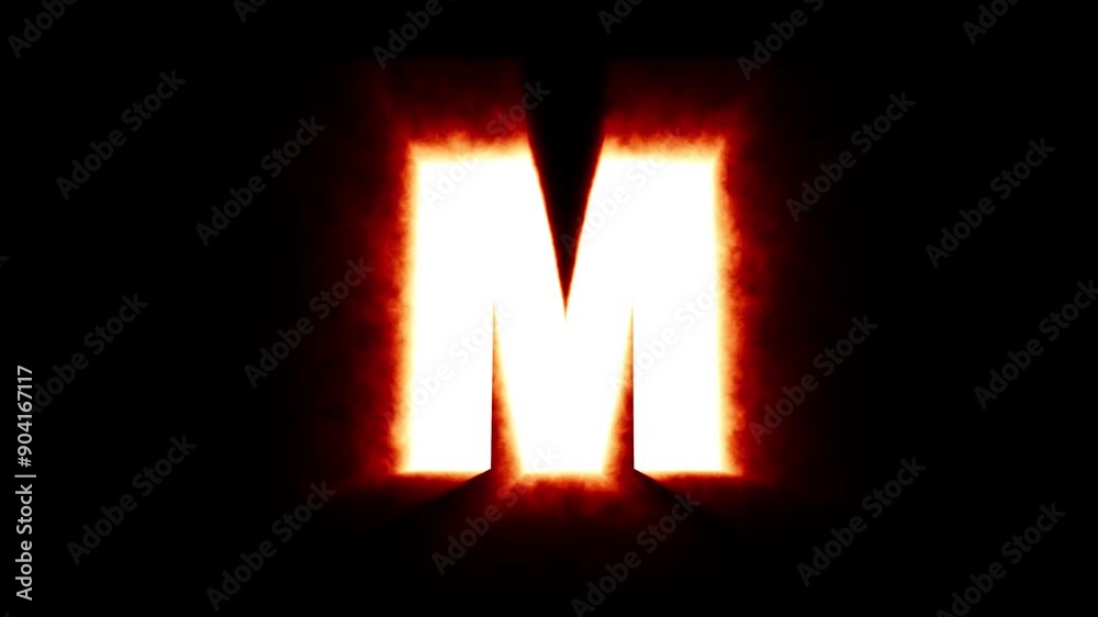 Fire letter animation on a black background, Letter M burning in bright ...