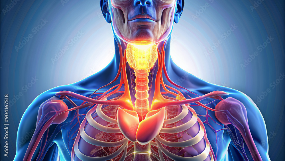 The detailed anatomical visualization highlights the structure of the ...