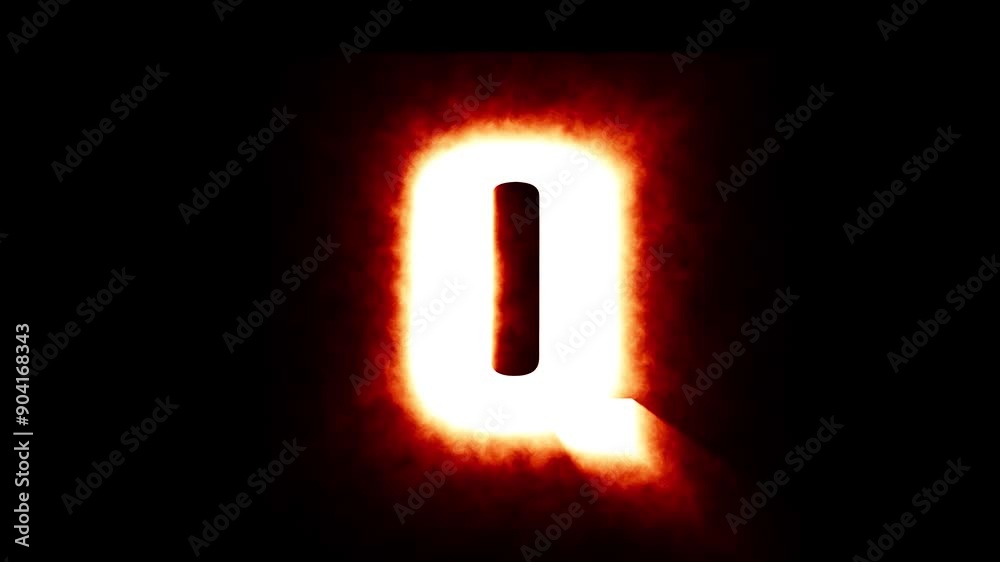 Fire letter animation on a black background, Letter Q burning in bright ...