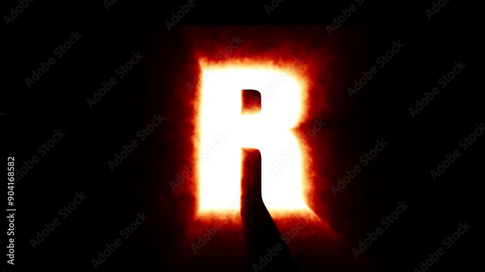 Fire letter animation on a black background, Letter R burning in bright ...