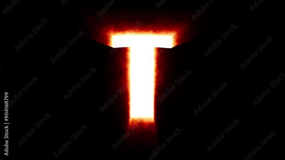 Fire letter animation on a black background, Letter T burning in bright ...