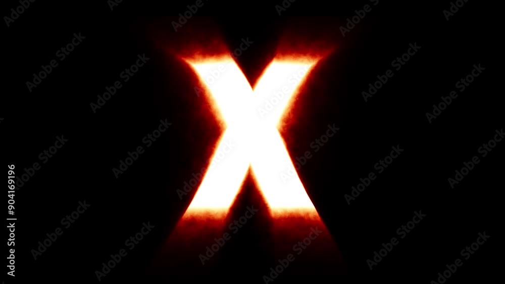Fire letter animation on a black background, Letter X burning in bright ...