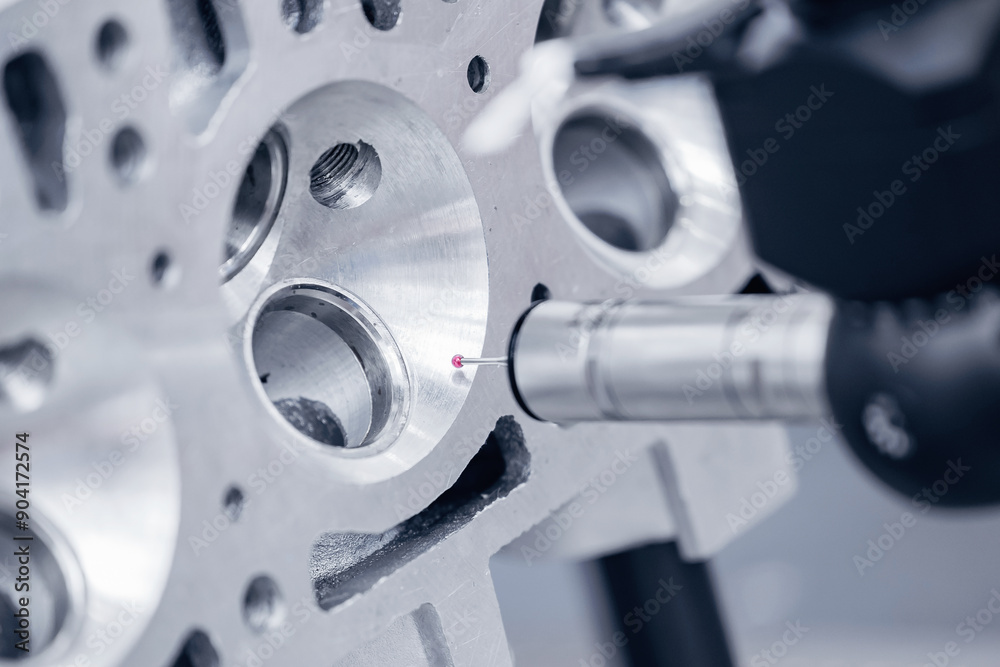 Quality control of drilling CMM in car engine. Milling CNC machinery ...