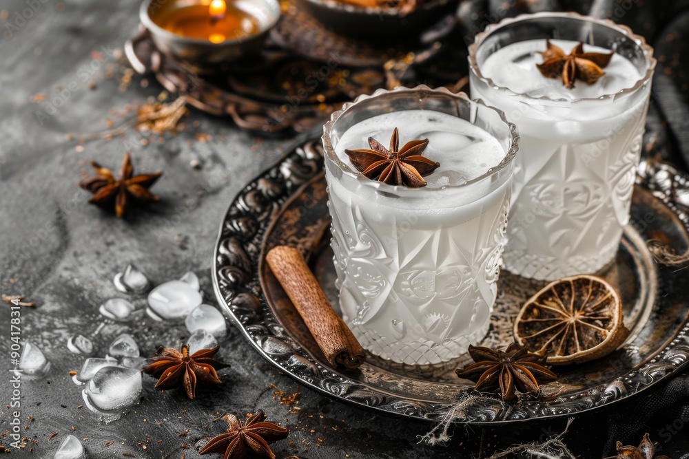 Arabic alcohol drink Raki with anis Turkish and Greek Traditional ...