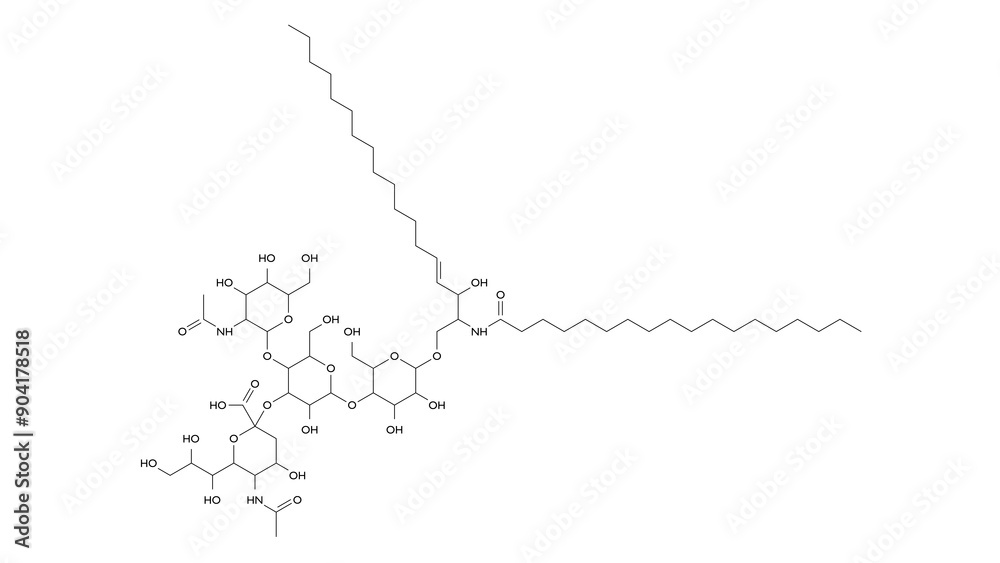 ganglioside gm2 molecule, structural chemical formula, ball-and-stick ...