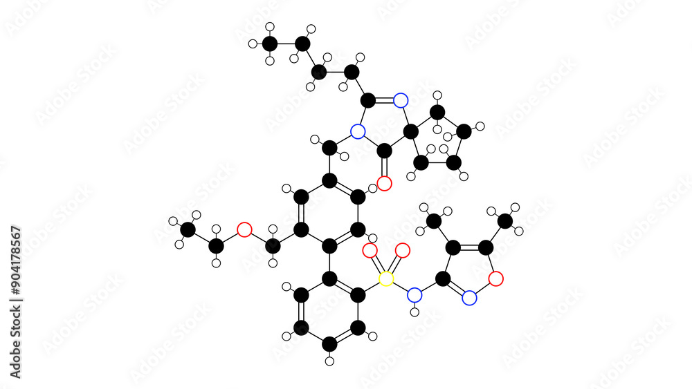 sparsentan molecule, structural chemical formula, ball-and-stick model ...