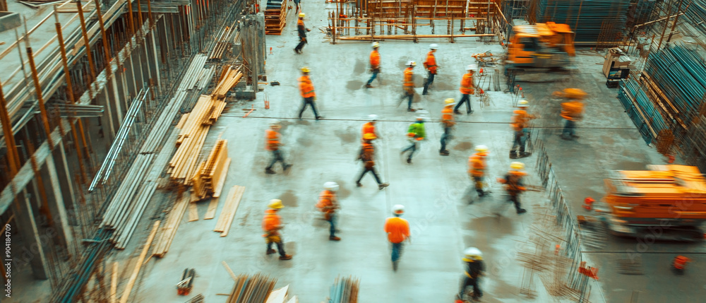 Image of the movement of Civil Engineer and construction workers in the ...