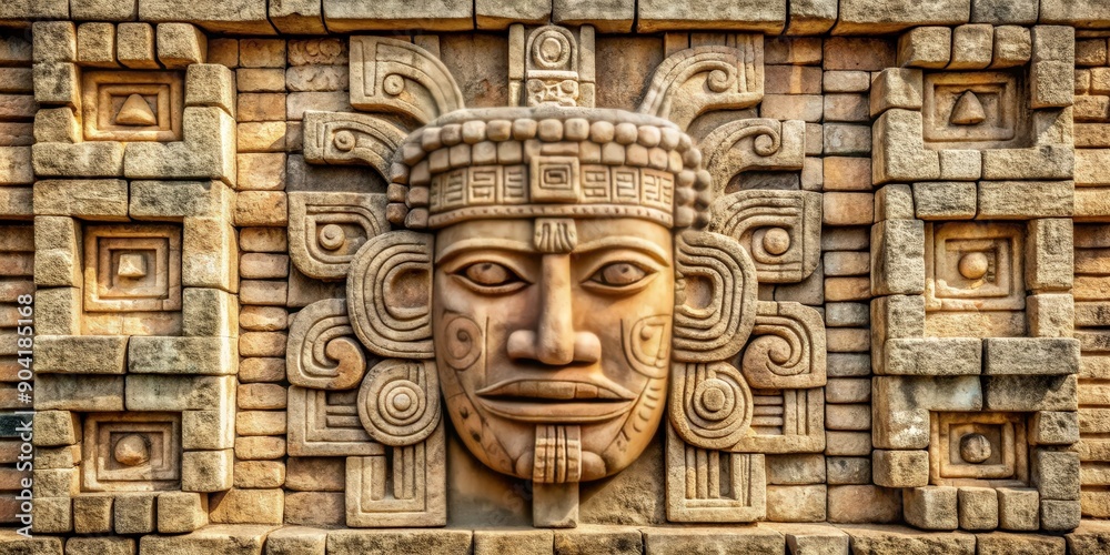 Alien face embedded in ancient Aztec temple wall , Aztec, temple, wall ...