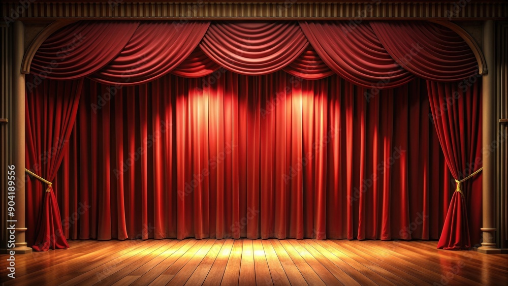 Theater curtain raising before a cinematic presentation, theater ...