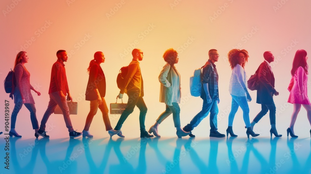 People of all colors walking together, inclusive business mindset ...