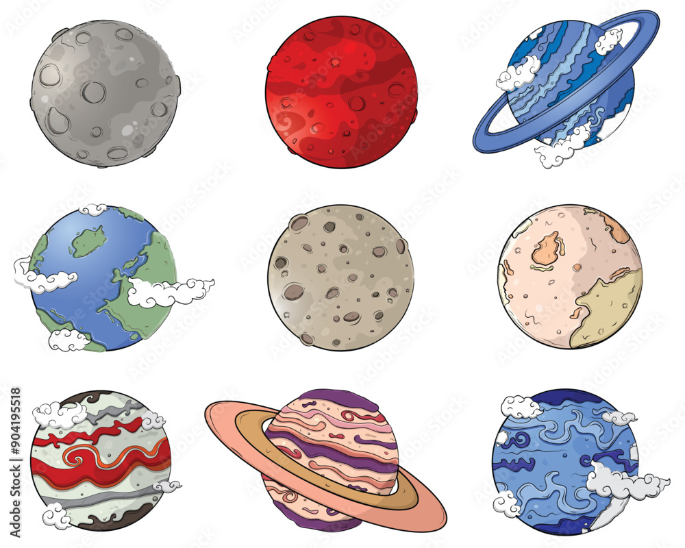 Planets of the solar system, set of planets isolated on white ...
