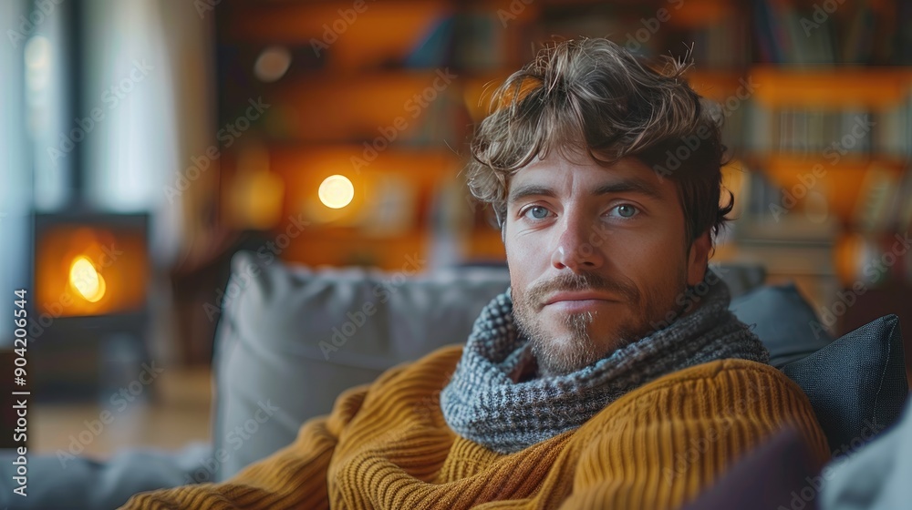 man using smart thermostat adjusting lowering heating temperature at ...