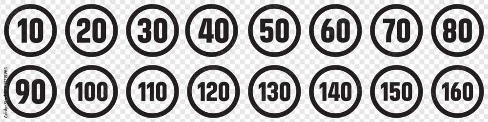 Speed limit signs. Set of generic speed limit signs. Maximum speed ...
