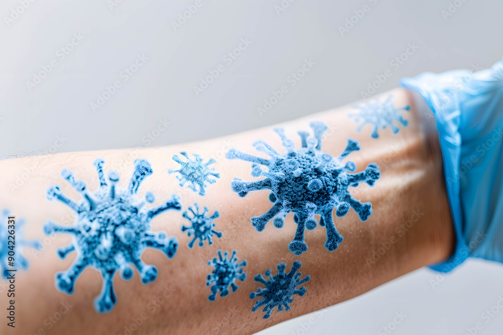 Airborne germs and bacteria concept, many types of pathogens and ...