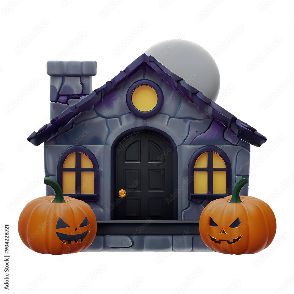 3D chibi-style haunted house with a cute, childlike design, featuring ...