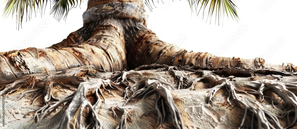 Copy space image showing the base of a coconut trunk with approximately ...