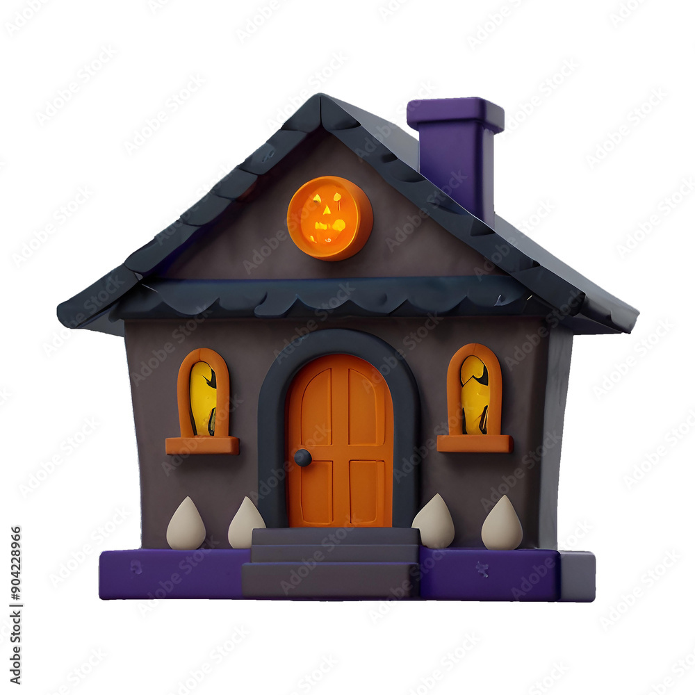 3D chibi-style haunted house with a cute, childlike design, featuring ...