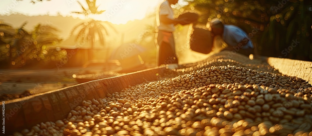 Farmers dry coffee beans in the sun and sort them post harvest for ...