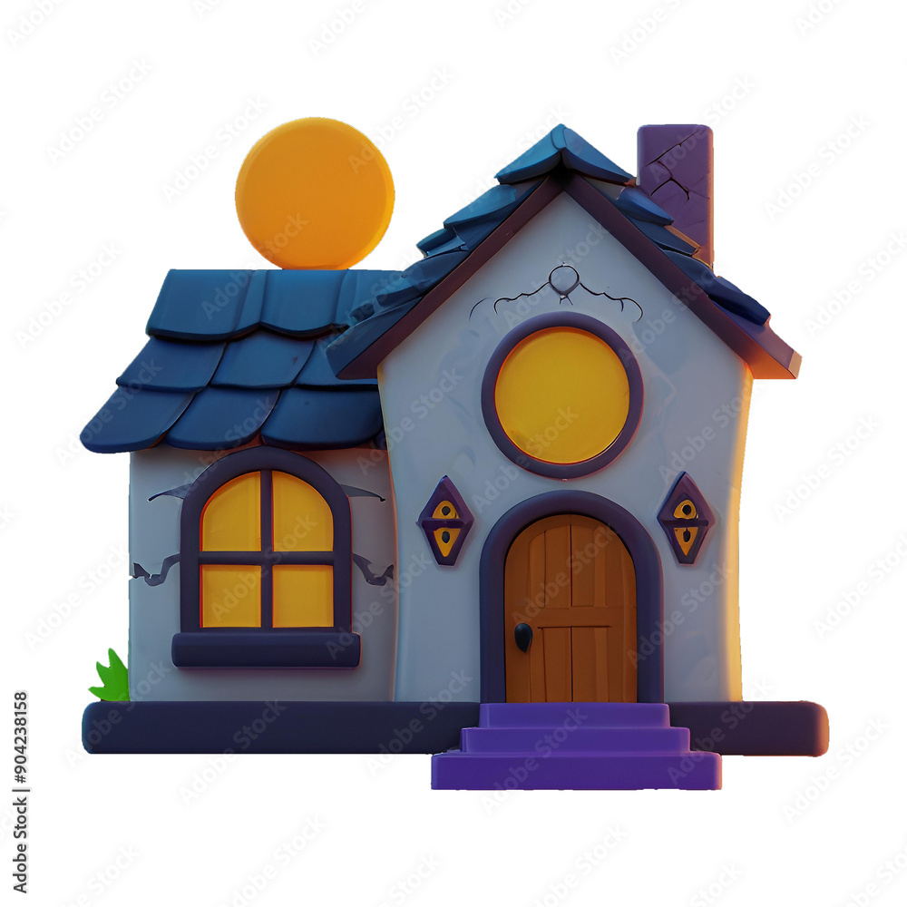 3D chibi-style haunted house with a cute, childlike design, featuring ...