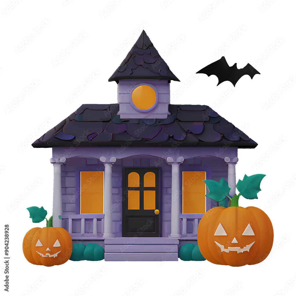 3D chibi-style haunted house with a cute, childlike design, featuring ...