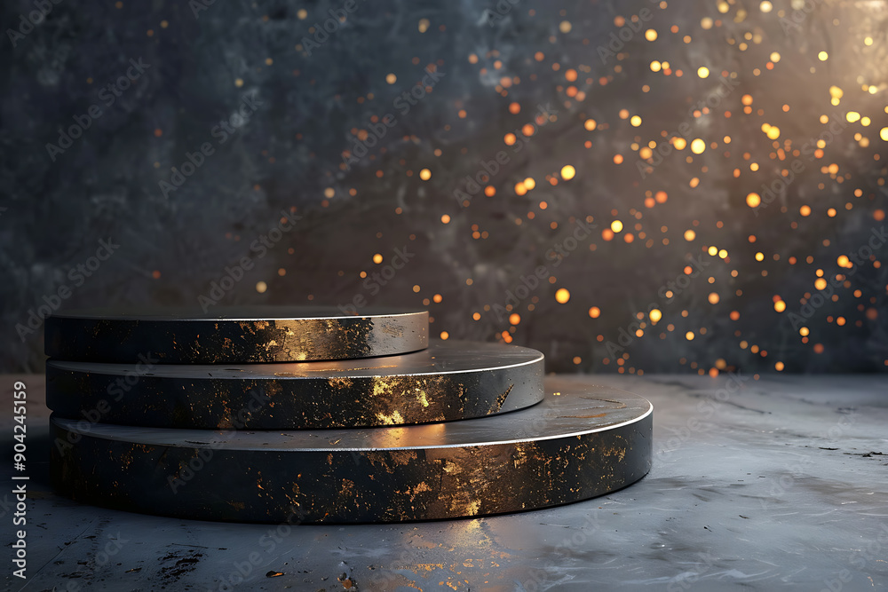 A 3D podium with a victory concept, featuring elements such as a trophy ...