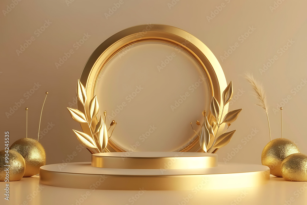 A 3D podium with a victory concept, featuring elements such as a trophy ...