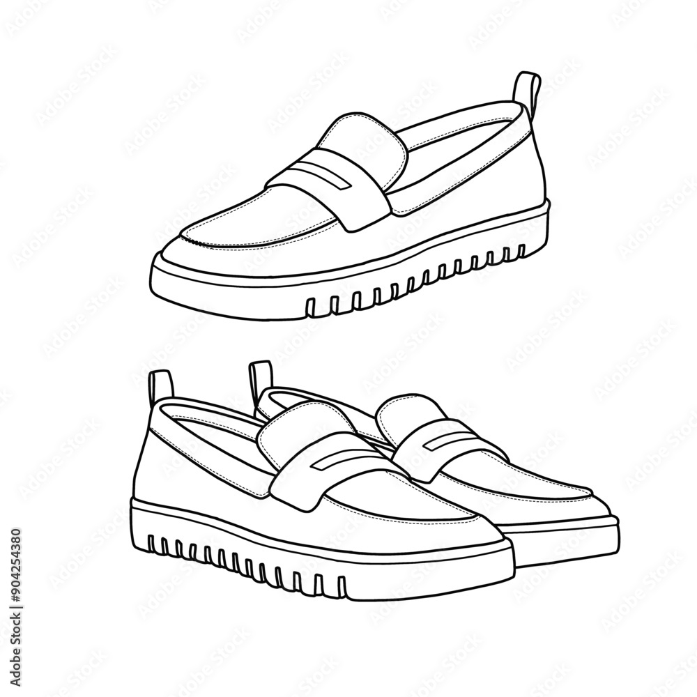 Template vector loafer shoes, slip-on casual shoes hand-drawn ...