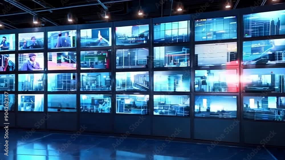 Future a room adorned with a mesmerizing video wall, where an array of ...
