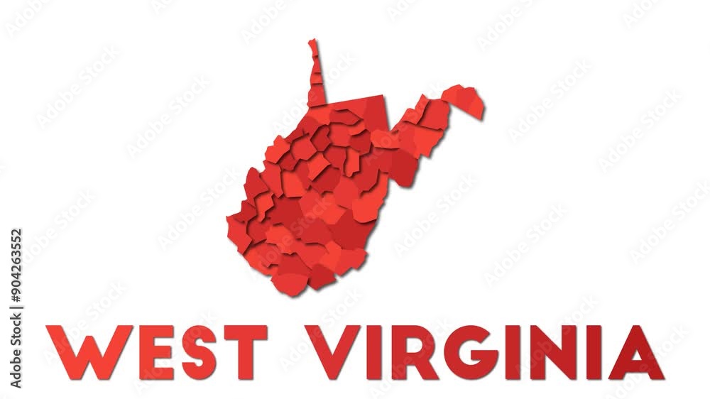 West Virginia map showing regions. Animated us state map with title. 4k ...