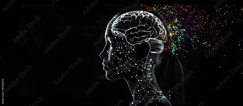 Ilustracja Stock: digital human brain technology, side profile, black ... Ilustracja Stock: digital human brain technology, side profile, black ...