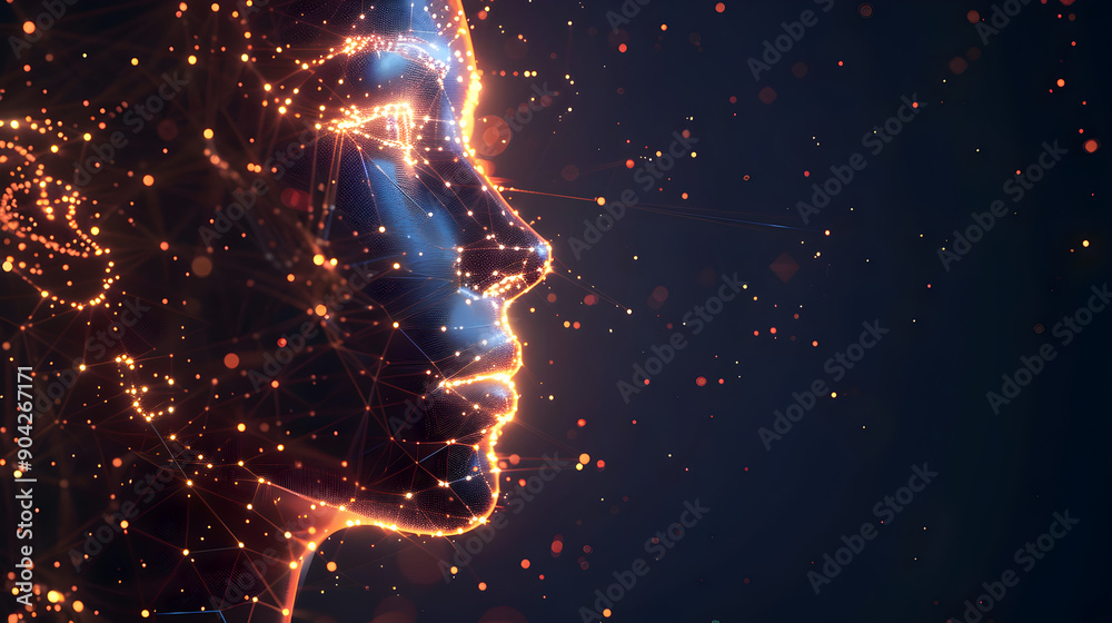 digital human face illuminated by glowing connections, futuristic ...