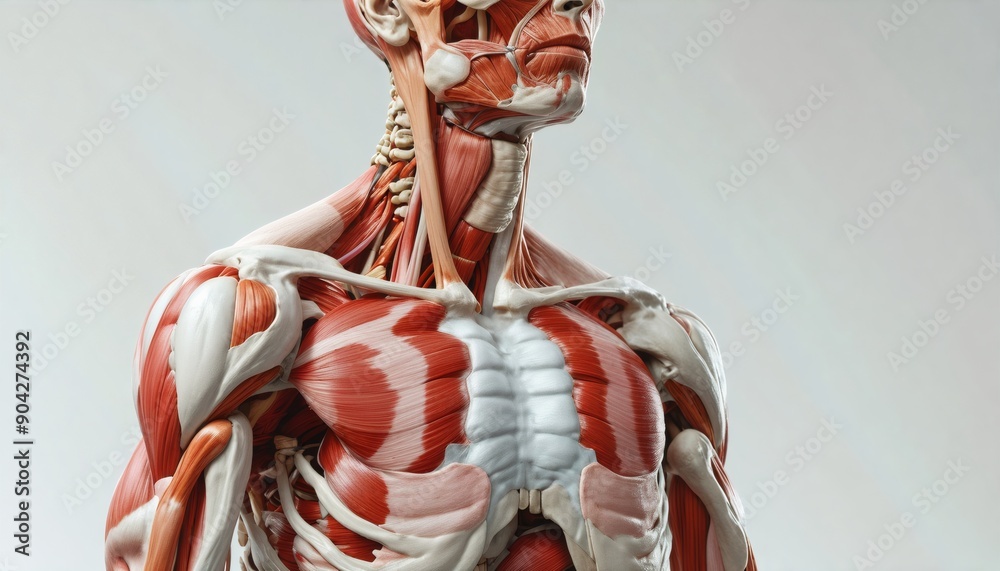 realistic human anatomy illustration, upper torso displayed from the ...