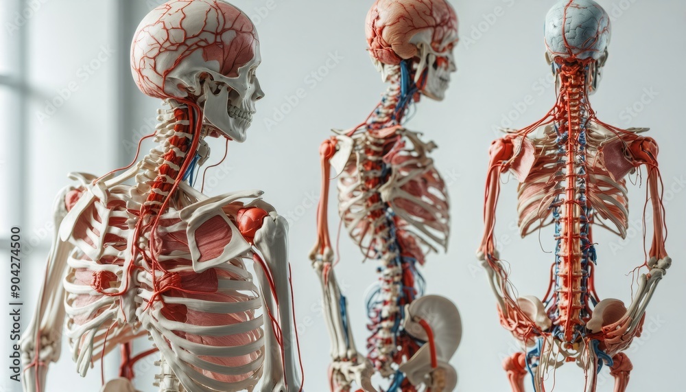 realistic human anatomy model, upper body, white backdrop, detailed ...