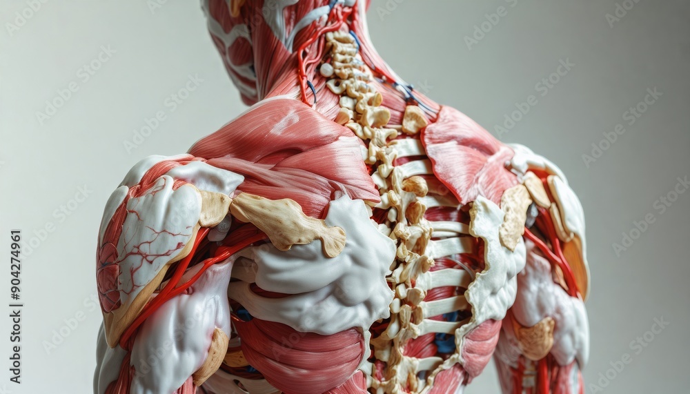 realistic human anatomy, upper torso, white background, detailed ...